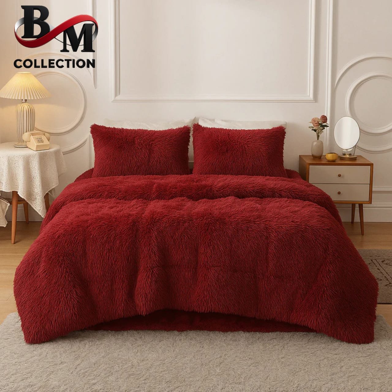 Mehroon Shaggy Luxury Quilt 4pcs set King Size 220x240 - bmcollection